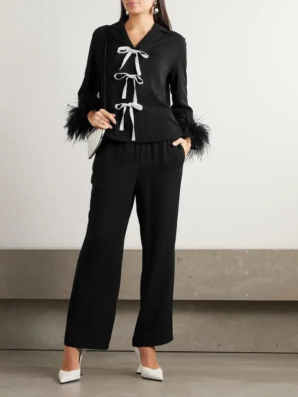 Sleeper Party Feather-trimmed Twill Pajama Set