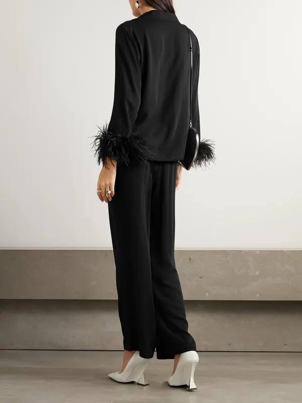 Sleeper Party Feather-trimmed Twill Pajama Set