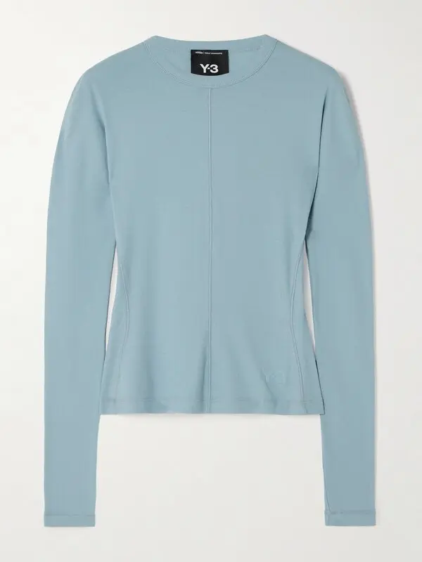 ADIDAS ORIGINALS Y-3 Paneled Organic Cotton-jersey Long-sleeve T-shirt - Blue