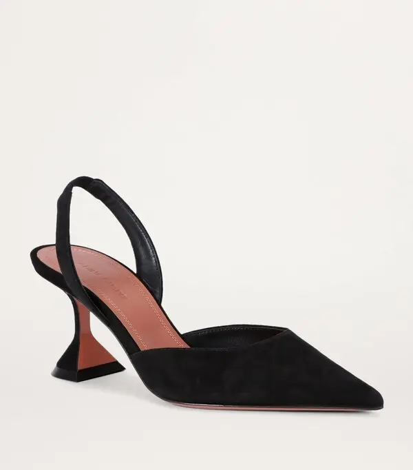 Amina Muaddi Suede Holli Slingback Pumps 70