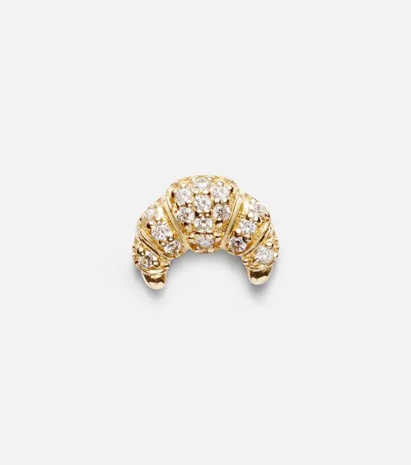 SYDNEY EVAN Croissant Stud Earring With Diamonds In 14kt Yellow - Gold