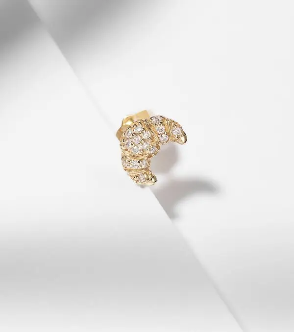 SYDNEY EVAN Croissant Stud Earring With Diamonds In 14kt Yellow