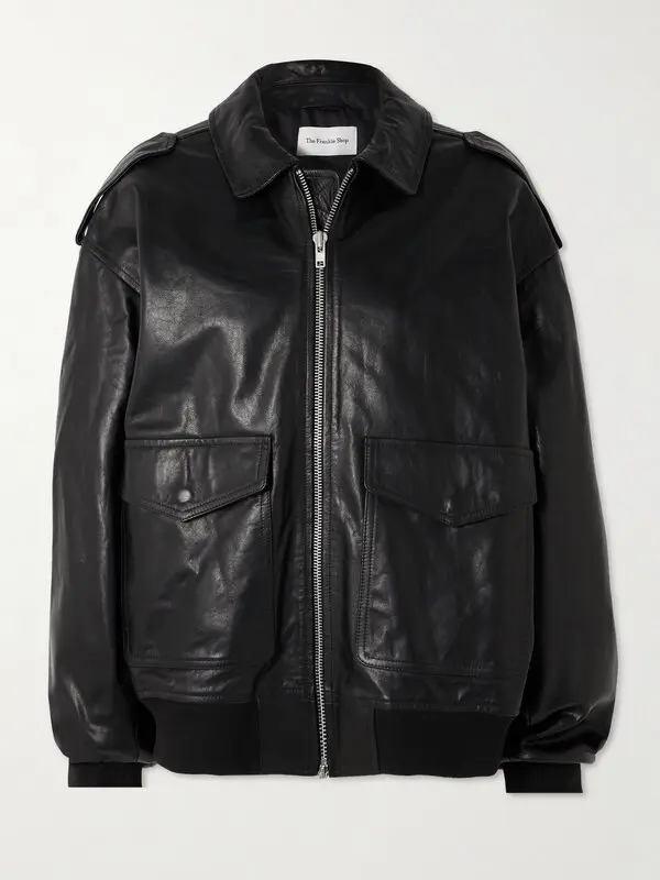 THE FRANKIE SHOP Viper Oversized Leather Bomber Jacket - Black