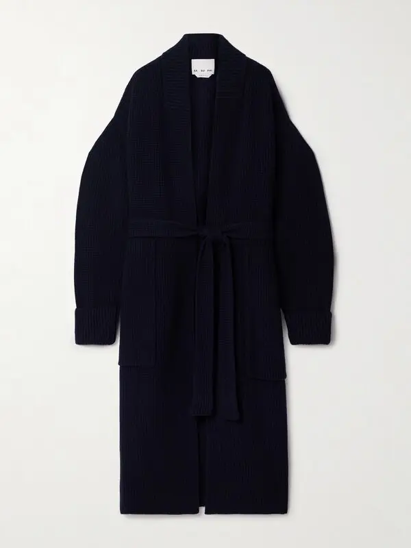 Sasuphi Belted Ribbed Merino Wool & Cashmere Blend Cardigan