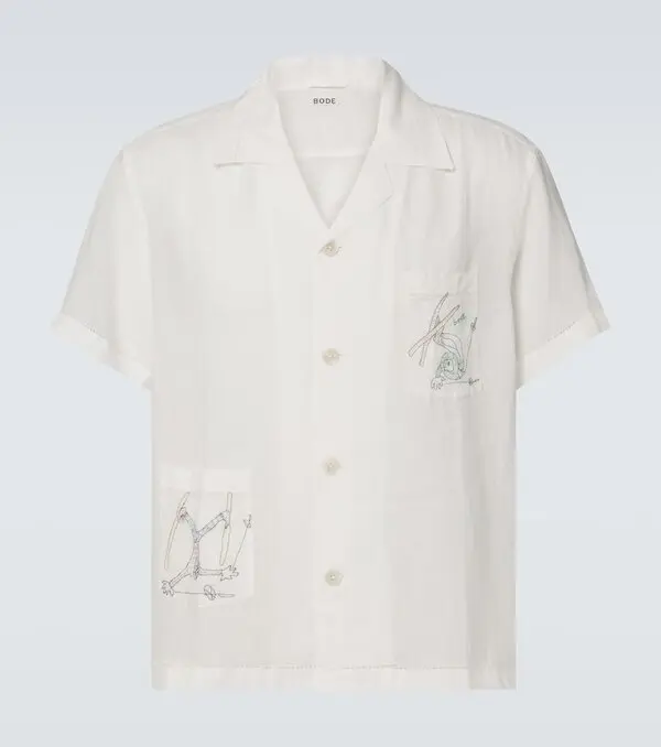 BODE Skiers Linen Bowling Shirt - White