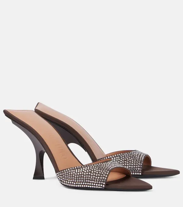 Attico Ester 95 Embellished Satin Mules Dark - Brown