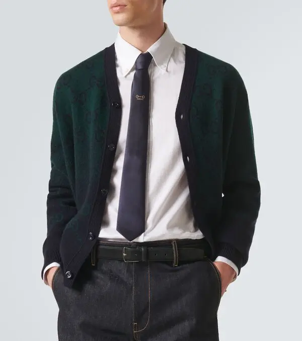 Gucci Horsebit Silk Jacquard Neck Tie - Blue