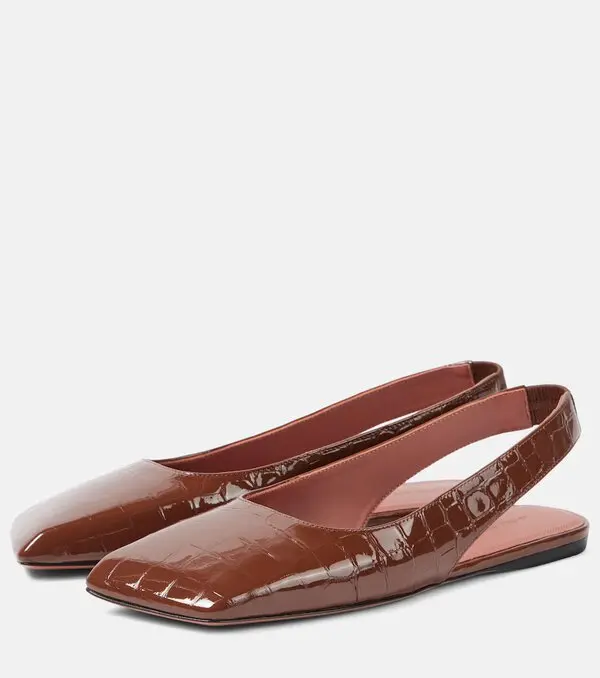 Amina Muaddi Patent Leather Slingback Flats - Brown