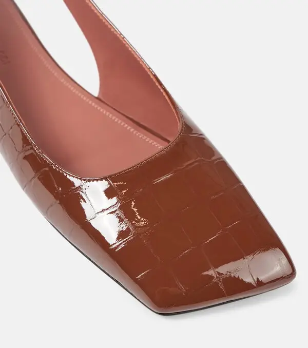 Amina Muaddi Patent Leather Slingback Flats - Brown