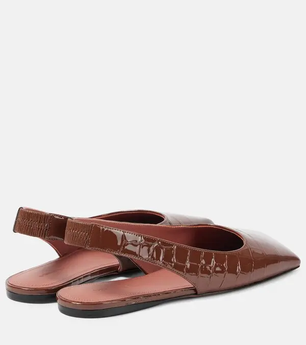 Amina Muaddi Patent Leather Slingback Flats - Brown