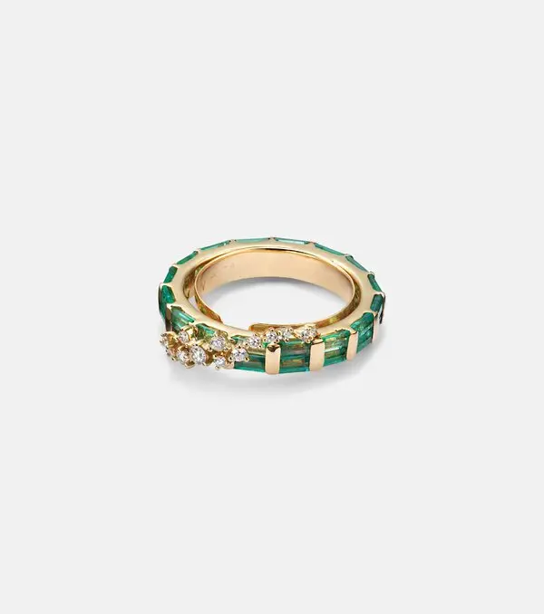 ANANYA Scatter 18kt Ring With Emeralds And Diamonds - Gold