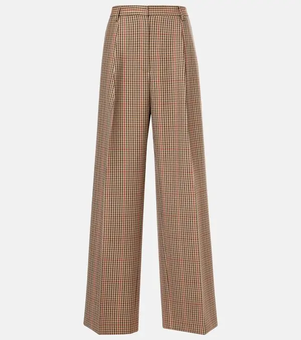Dries Van Noten Checked Wool Wide-leg Trousers - Brown