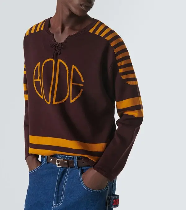 BODE Cotton Jacquard Sweater - Brown