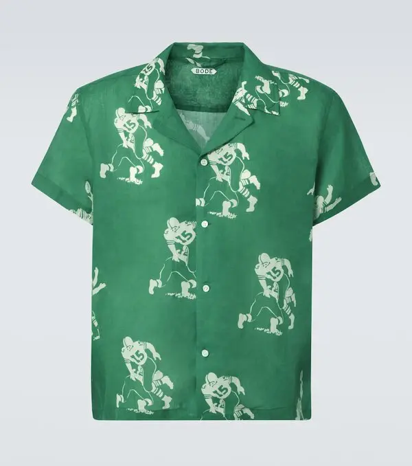 BODE Football Silhouette Linen Shirt - Green