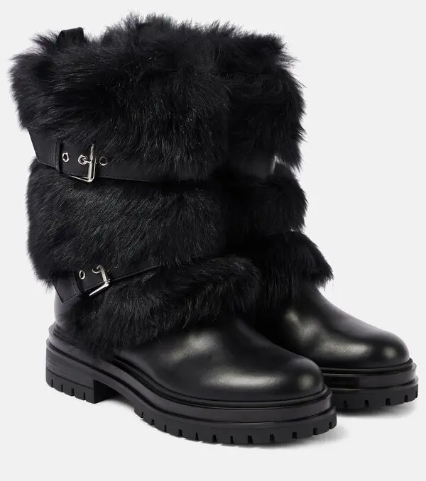 GIANVITO ROSSI Maverick Leather And Shearling Biker Boots - Black