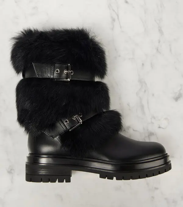 GIANVITO ROSSI Maverick Leather And Shearling Biker Boots - Black