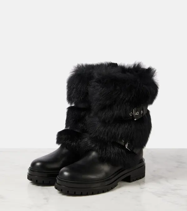 GIANVITO ROSSI Maverick Leather And Shearling Biker Boots - Black