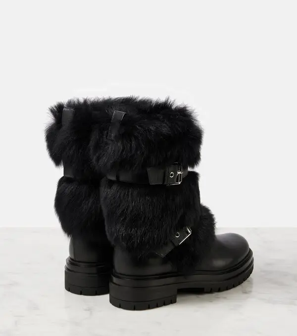 GIANVITO ROSSI Maverick Leather And Shearling Biker Boots - Black