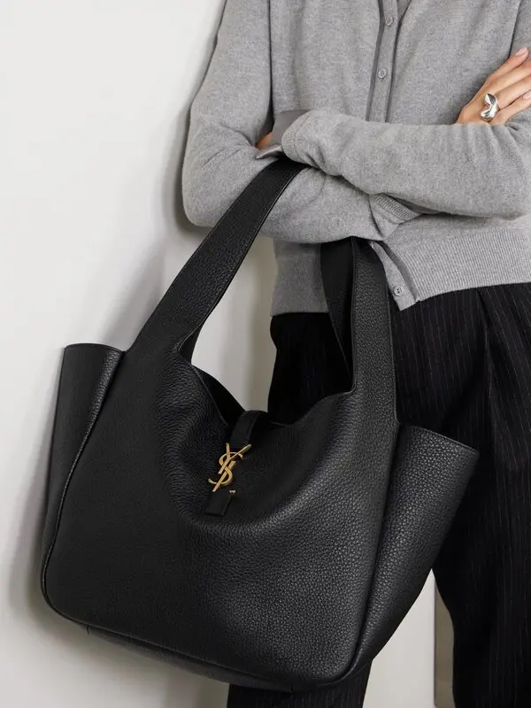 Saint Laurent Le 5 À 7 Bea Textured Leather Tote - Black