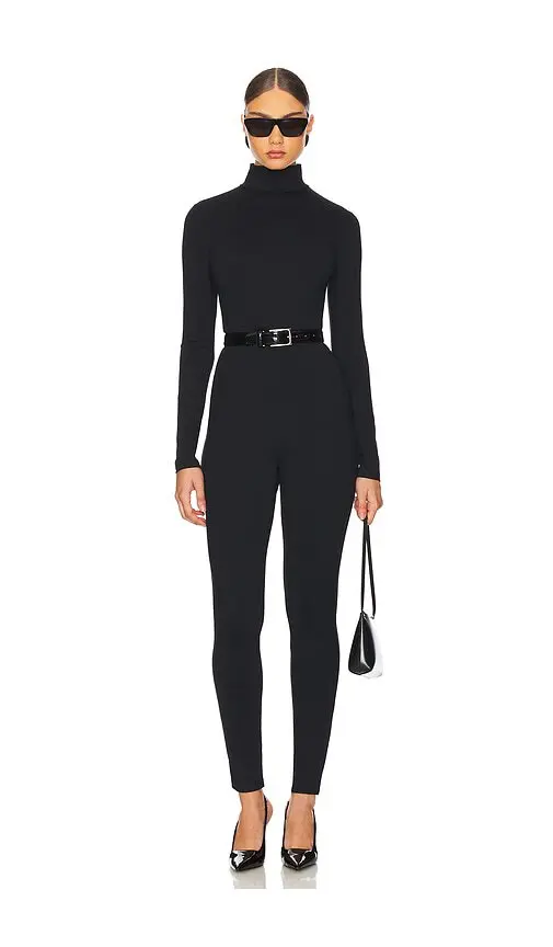 Susana Monaco Long Sleeve Mock Neck Jumpsuit - Black