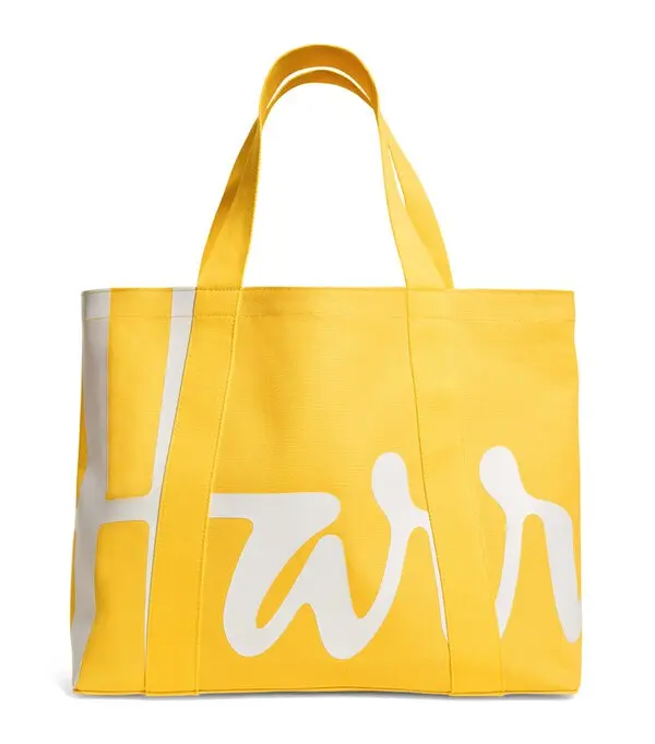 Harrods Medium Cotton Logo Tote Bag - Yellow