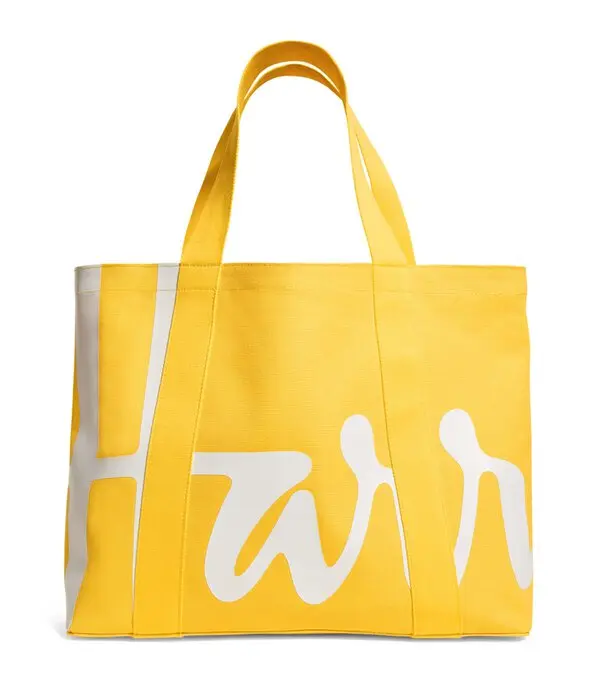Harrods Medium Cotton Logo Tote Bag - Yellow