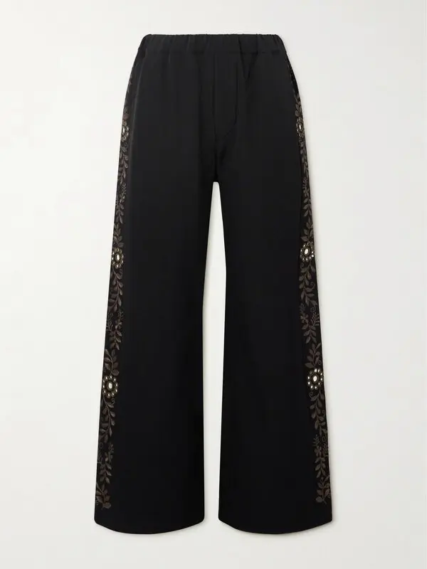 WALES BONNER Cairo Embellished Embroidered Grain De Poudre Wool Straight-leg Trousers - Black