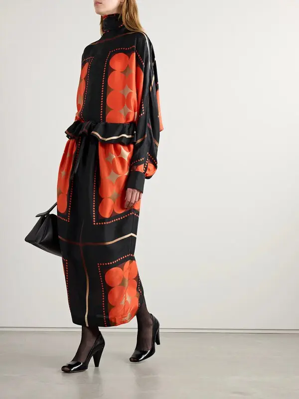 Khaite Lilila Printed Silk-twill Midi Skirt - Black