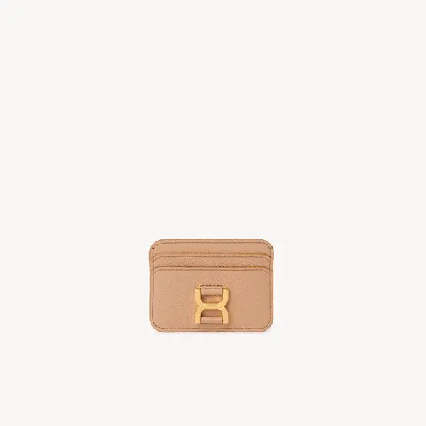Chloé Marcie Card Holder In Grained Leather - Light Tan