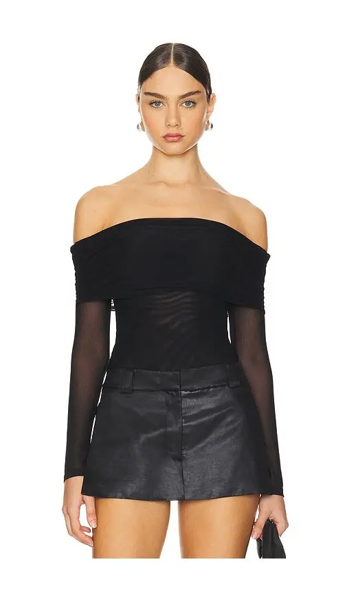 Majorelle Off-the-shoulder Mesh Bodysuit - Black