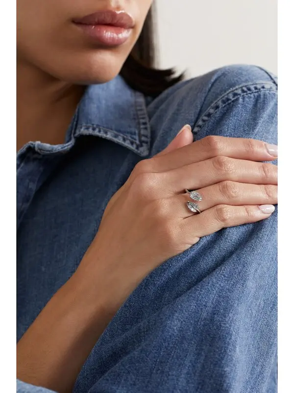 ANITA KO Small Palm Leaf 18-karat White Gold Diamond Ring - Silver