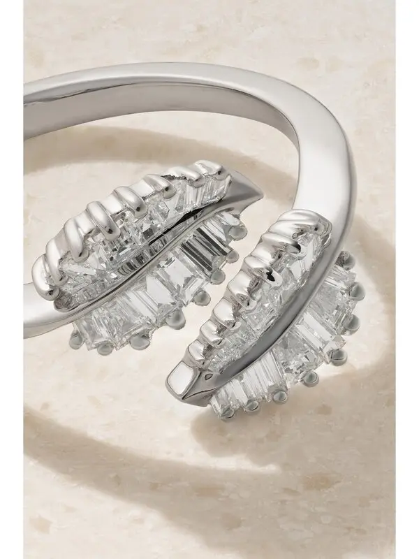 ANITA KO Small Palm Leaf 18-karat White Gold Diamond Ring - Silver