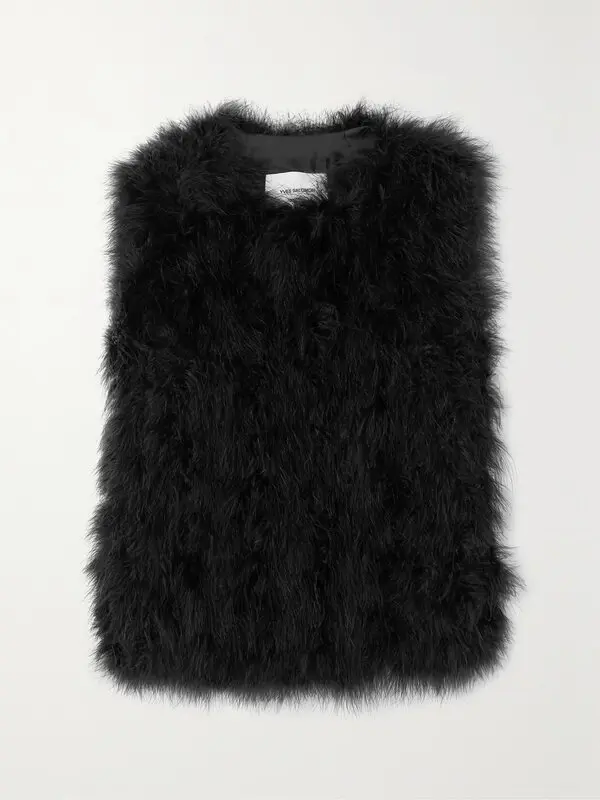 YVES SALOMON Feather-embellished Silk-satin Vest - Black