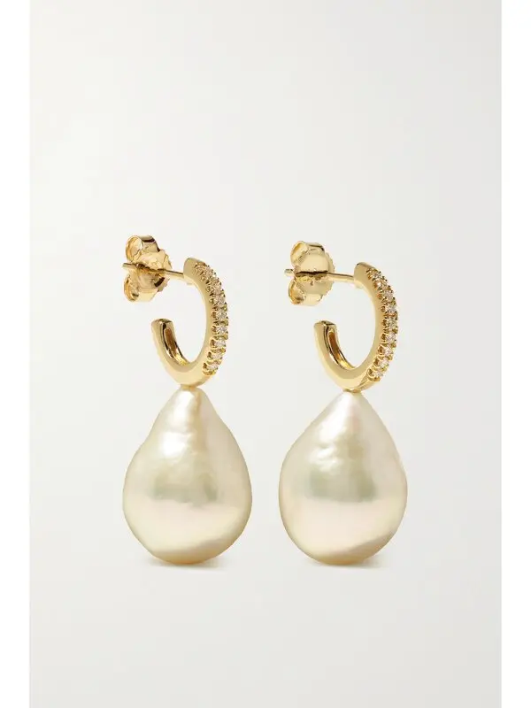 Mizuki 14-karat Pearl And Diamond Hoop Earrings - Gold