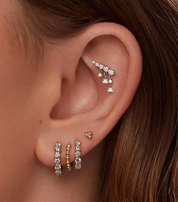 MARIA TASH Single Threaded Ball Trinity Stud Earring - Gold