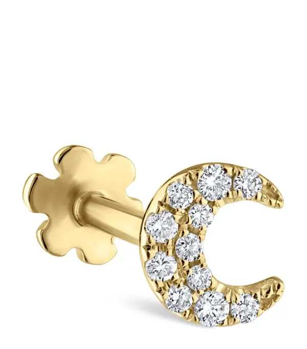 MARIA TASH Diamond Moon Single Threaded Stud Earring - Gold