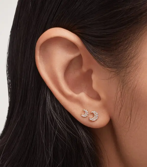 MARIA TASH Diamond Moon Single Threaded Stud Earring - Gold