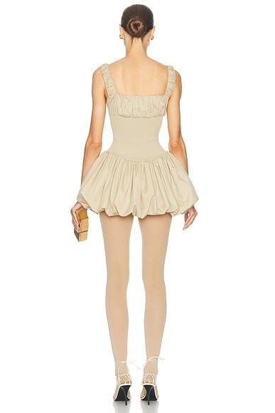 HELSA Rib Mix Puffy Mini Dress - Khaki