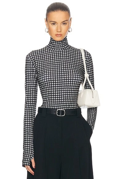 Norma Kamali Long Sleeve Turtleneck Top In Houndstooth Print - Large Houndstooth