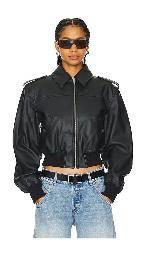LOVERS AND FRIENDS Dylan Faux Leather Bomber Jacket - Black