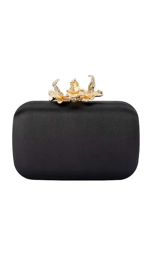 OLGA BERG Adele Orchid Lock Clutch - Black