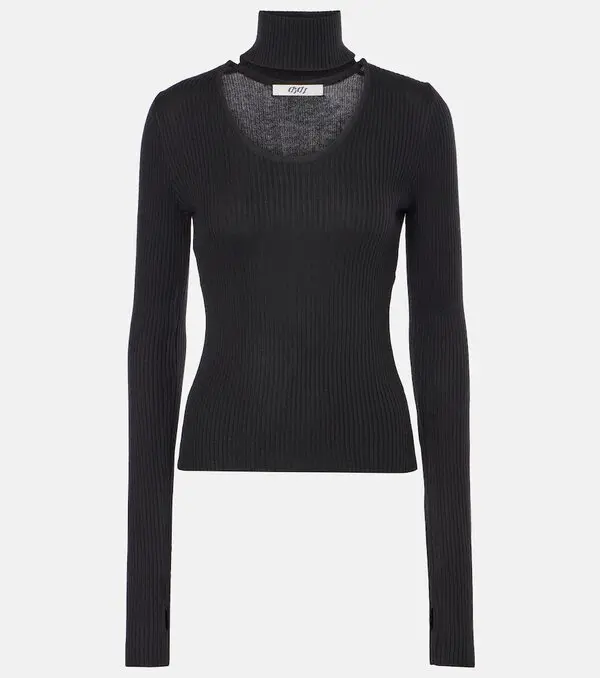 DIDU Cutout Ribbed-knit Turtleneck Top