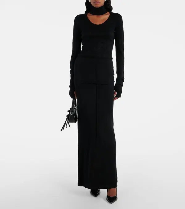 DIDU Cutout Ribbed-knit Turtleneck Top