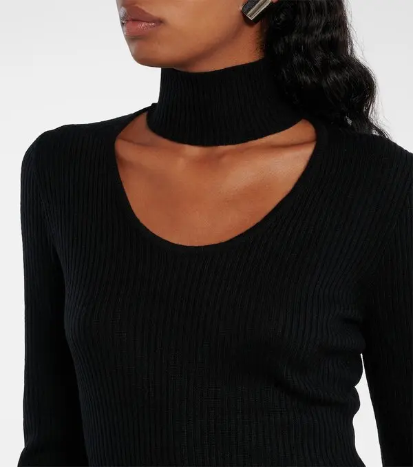 DIDU Cutout Ribbed-knit Turtleneck Top
