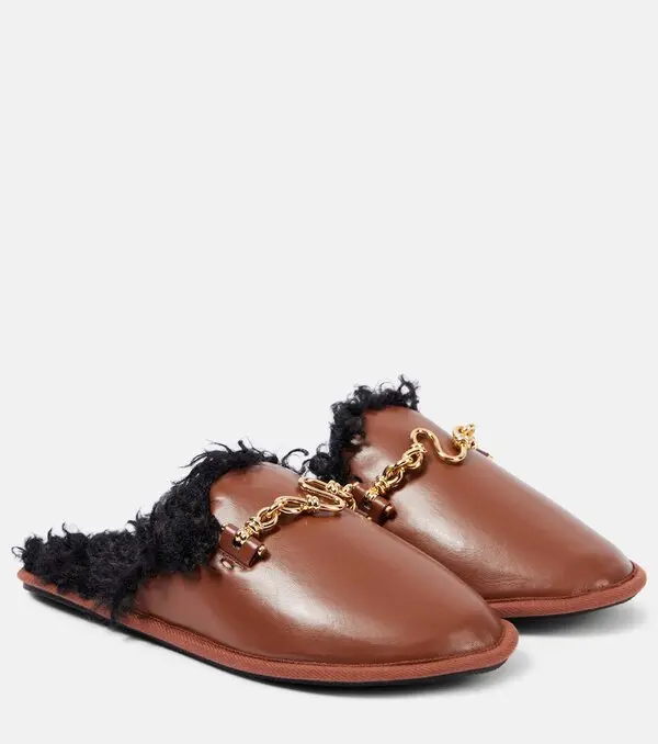 Stella McCartney Ryder Teddy-trimmed Faux Leather Mules - Multicoloured