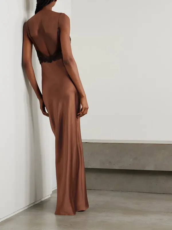 Kiki De Montparnasse Lace-trimmed Silk-satin Maxi Dress
