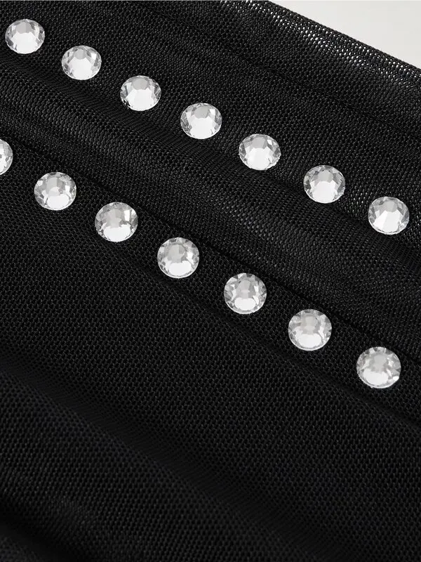 Oseree Crystal-embellished Mesh Evening Gloves