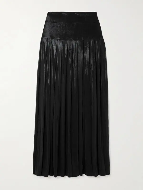 Norma Kamali Pleated Stretch-lamé Maxi Skirt - Black
