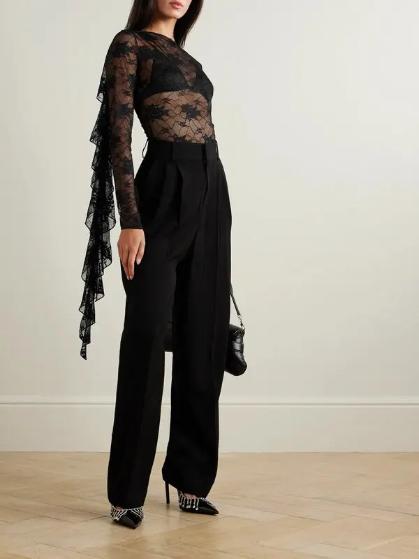 Oseree Ruffled Stretch-lace Bodysuit