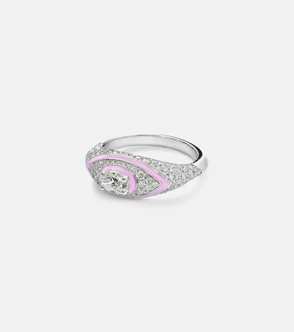 KAMYEN 18kt White Gold And Enamel Ring With Diamonds - Silver